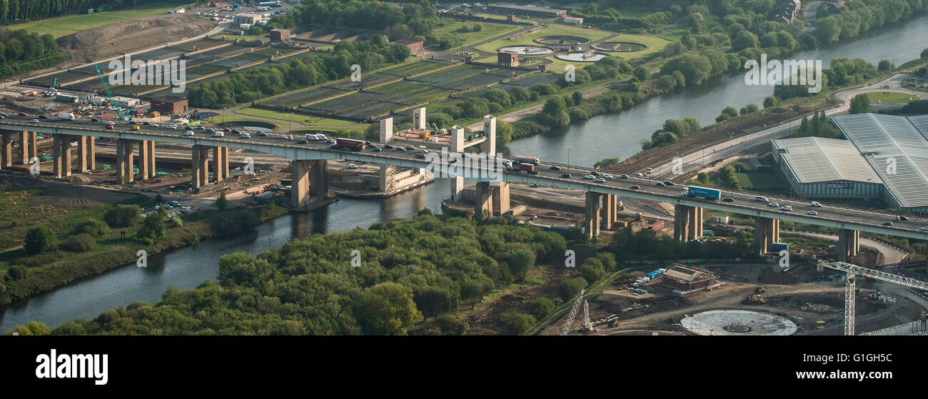 Aerial photo of Barton Lift Bridge under construction over the ...