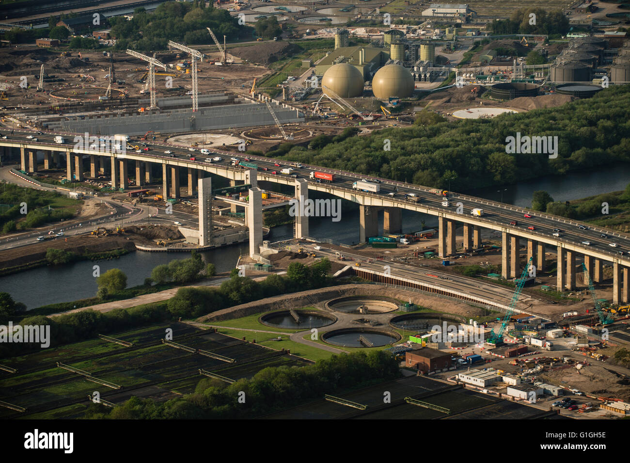 Aerial photo of Barton Lift Bridge under construction over the ...