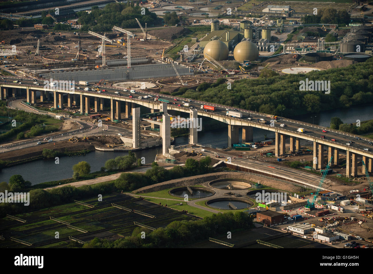 Aerial photo of Barton Lift Bridge under construction over the ...