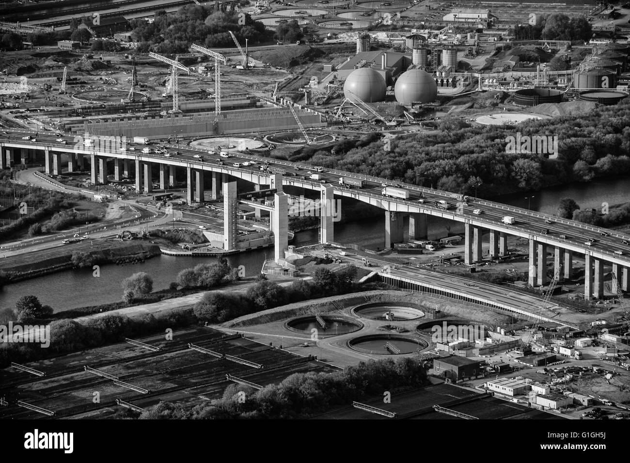 Aerial photo of Barton Lift Bridge under construction over the ...