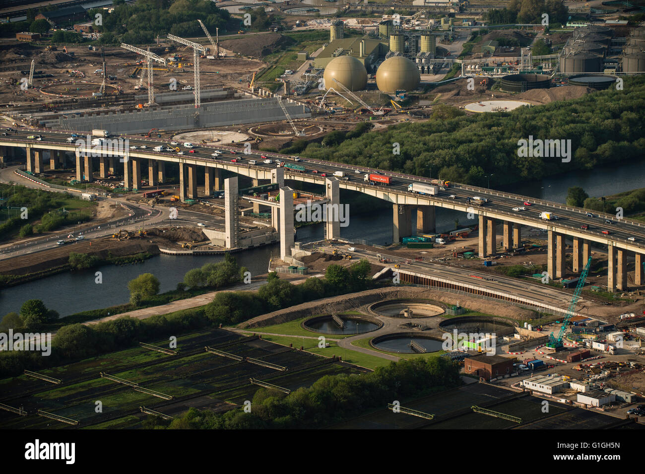 Aerial photo of Barton Lift Bridge under construction over the ...