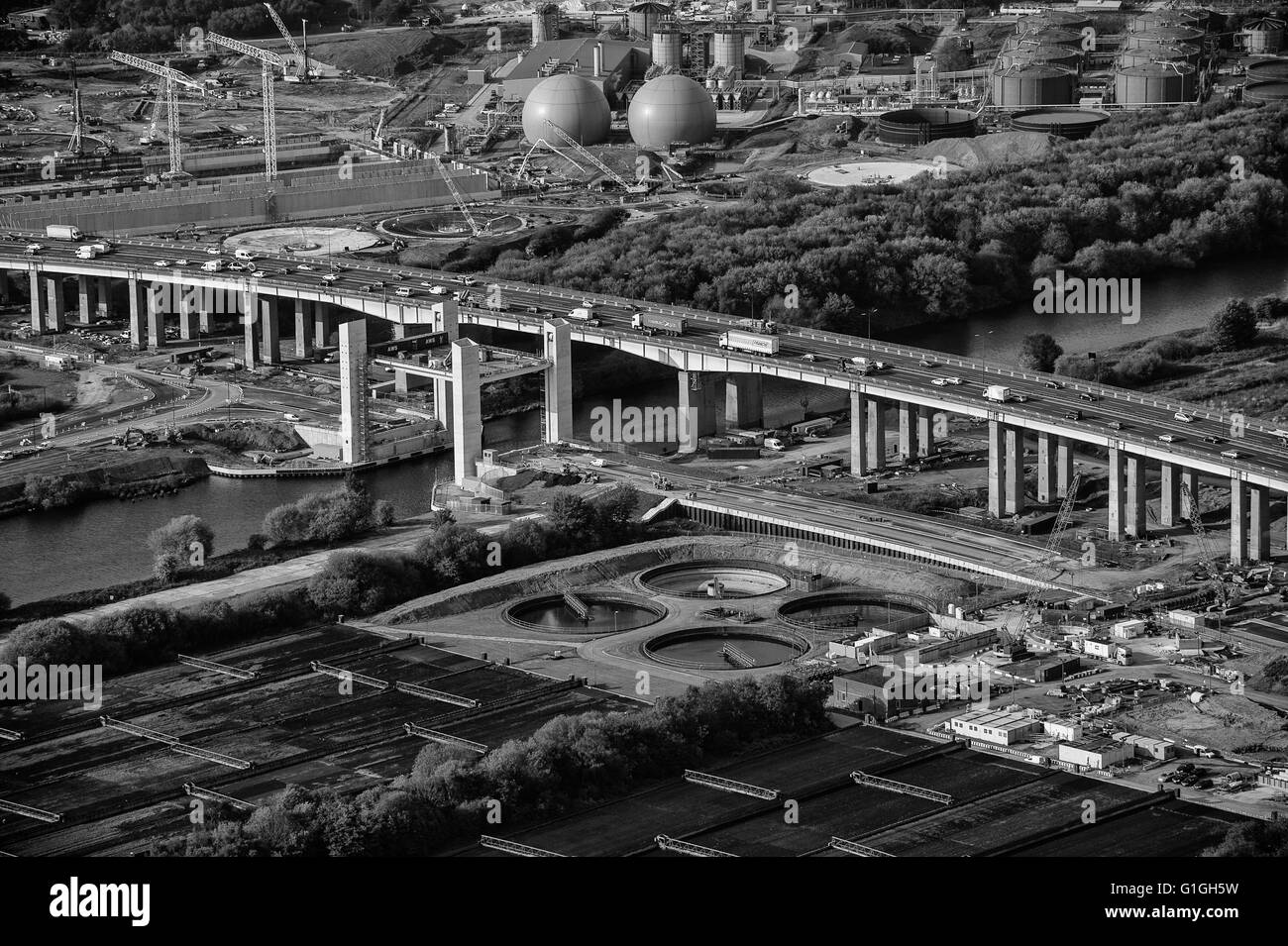 Aerial photo of Barton Lift Bridge under construction over the ...