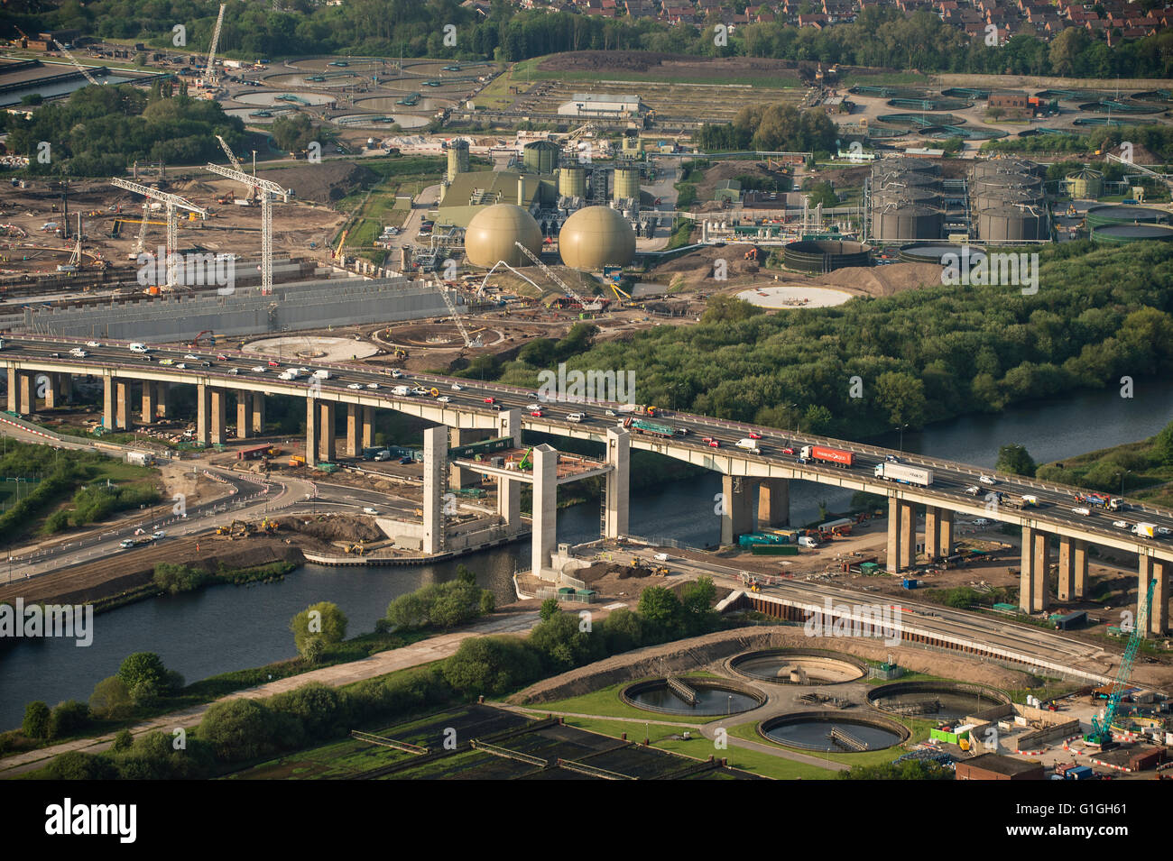 Aerial photo of Barton Lift Bridge under construction over the ...