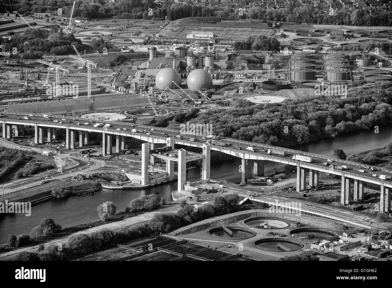 Aerial photo of Barton Lift Bridge under construction over the ...