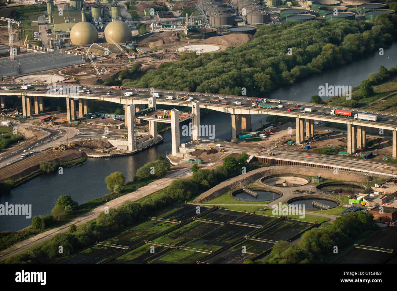 Aerial photo of Barton Lift Bridge under construction over the ...