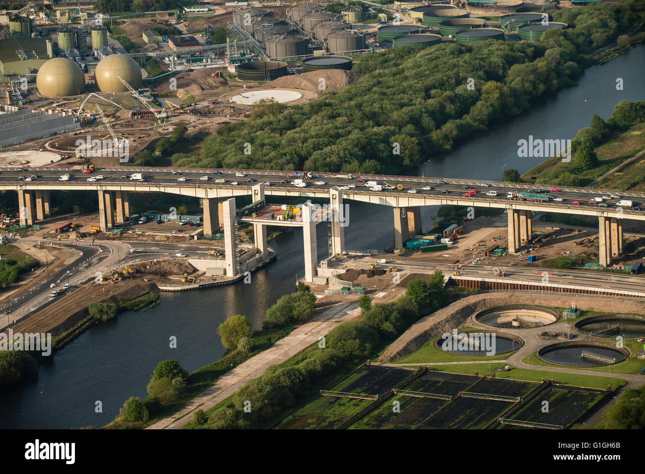 Aerial photo of Barton Lift Bridge under construction over the ...