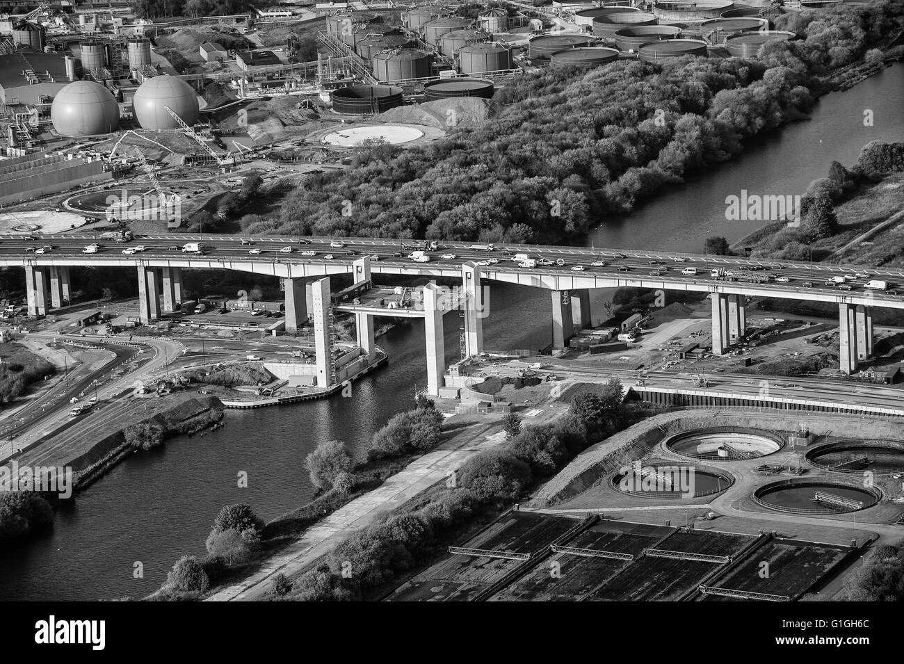 Aerial photo of Barton Lift Bridge under construction over the ...