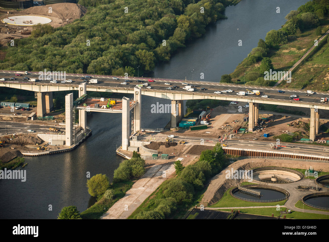 Aerial photo of Barton Lift Bridge under construction over the ...
