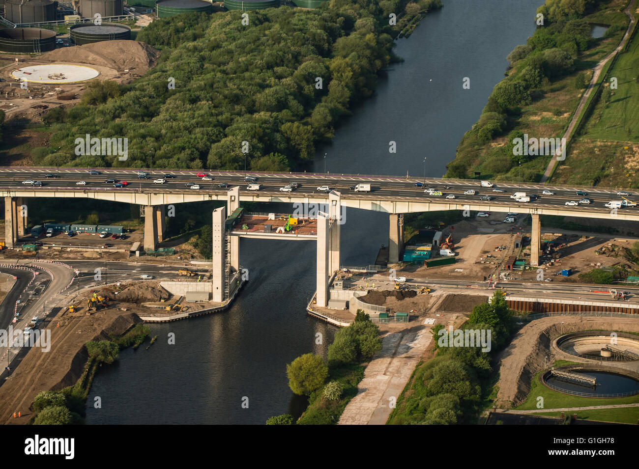 Aerial photo of Barton Lift Bridge under construction over the ...