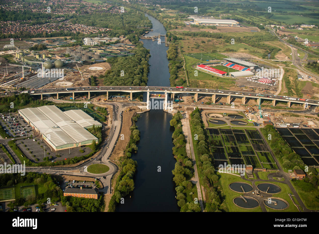Aerial photo of Barton Lift Bridge under construction over the ...
