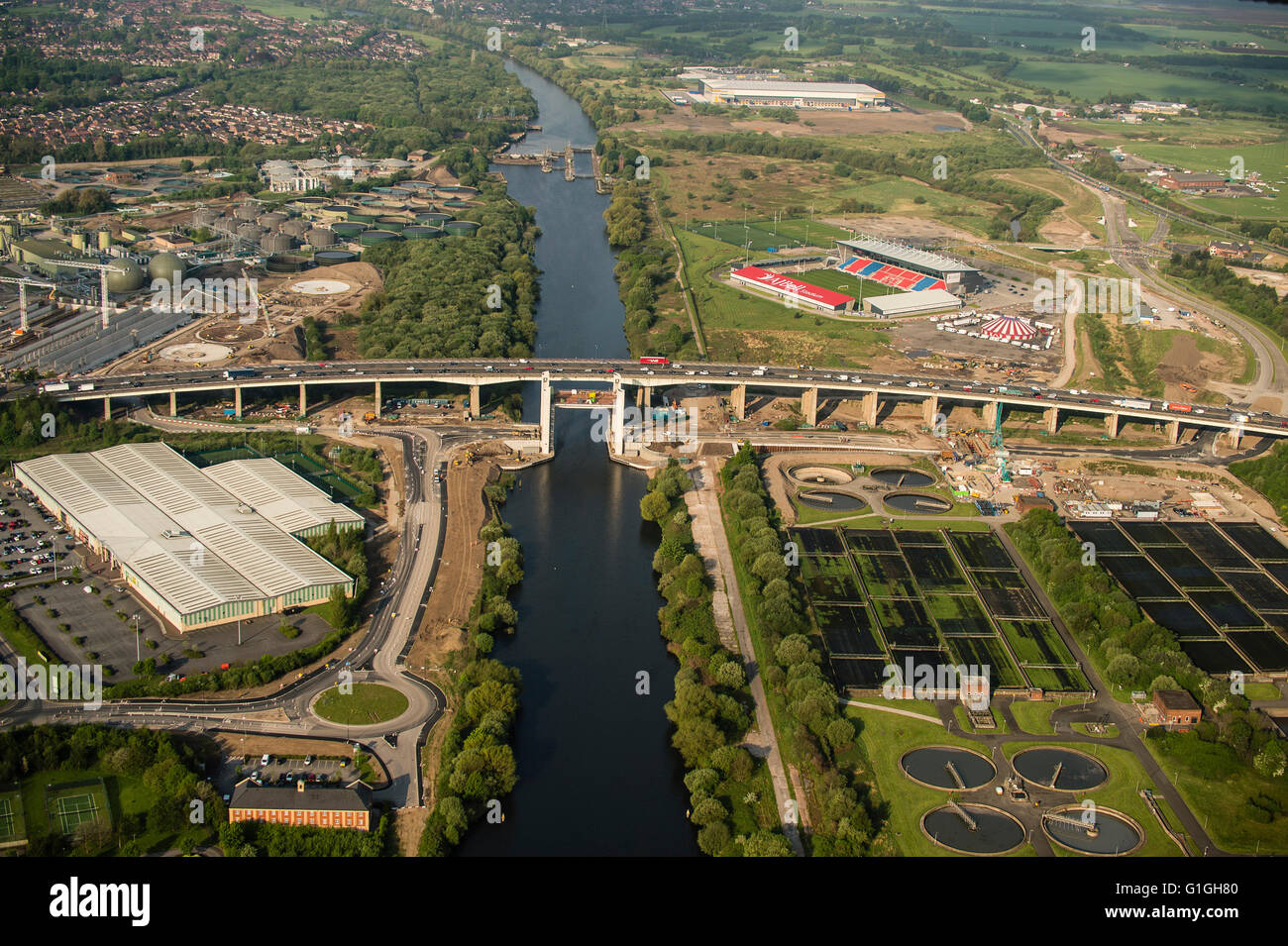 Aerial photo of Barton Lift Bridge under construction over the ...
