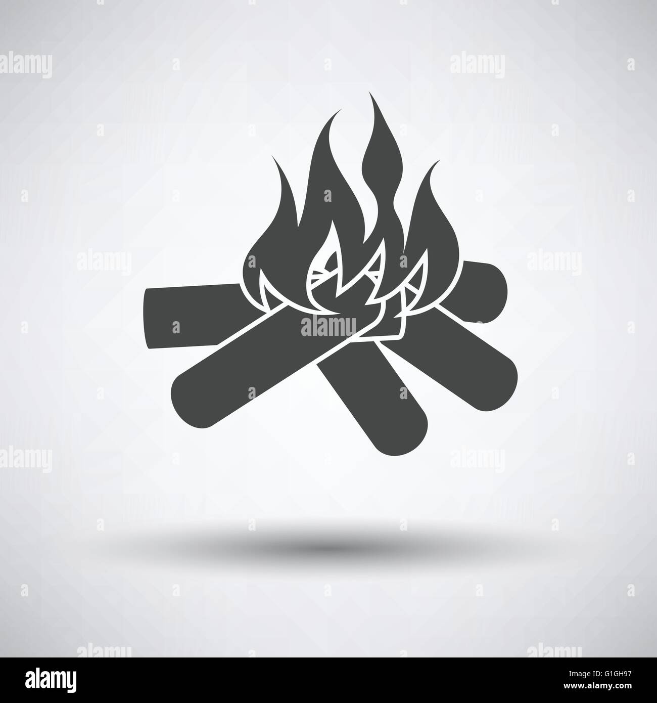 Camping fire icon on gray background with round shadow. Vector ...