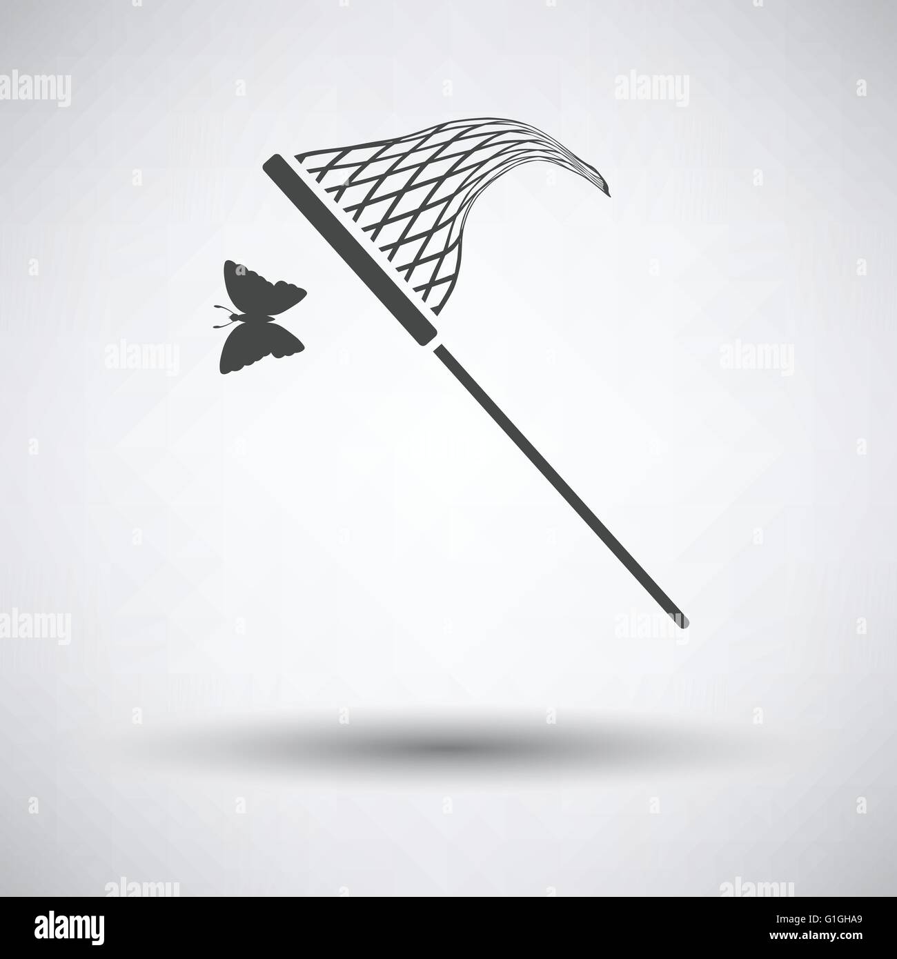 Butterfly net icon on gray background with round shadow. Vector ...