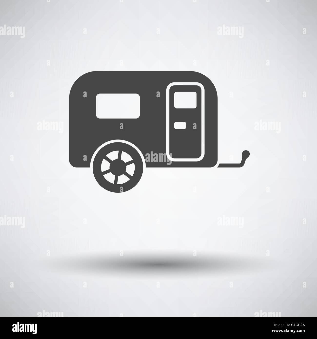 Camping family caravan car icon on gray background with round shadow ...
