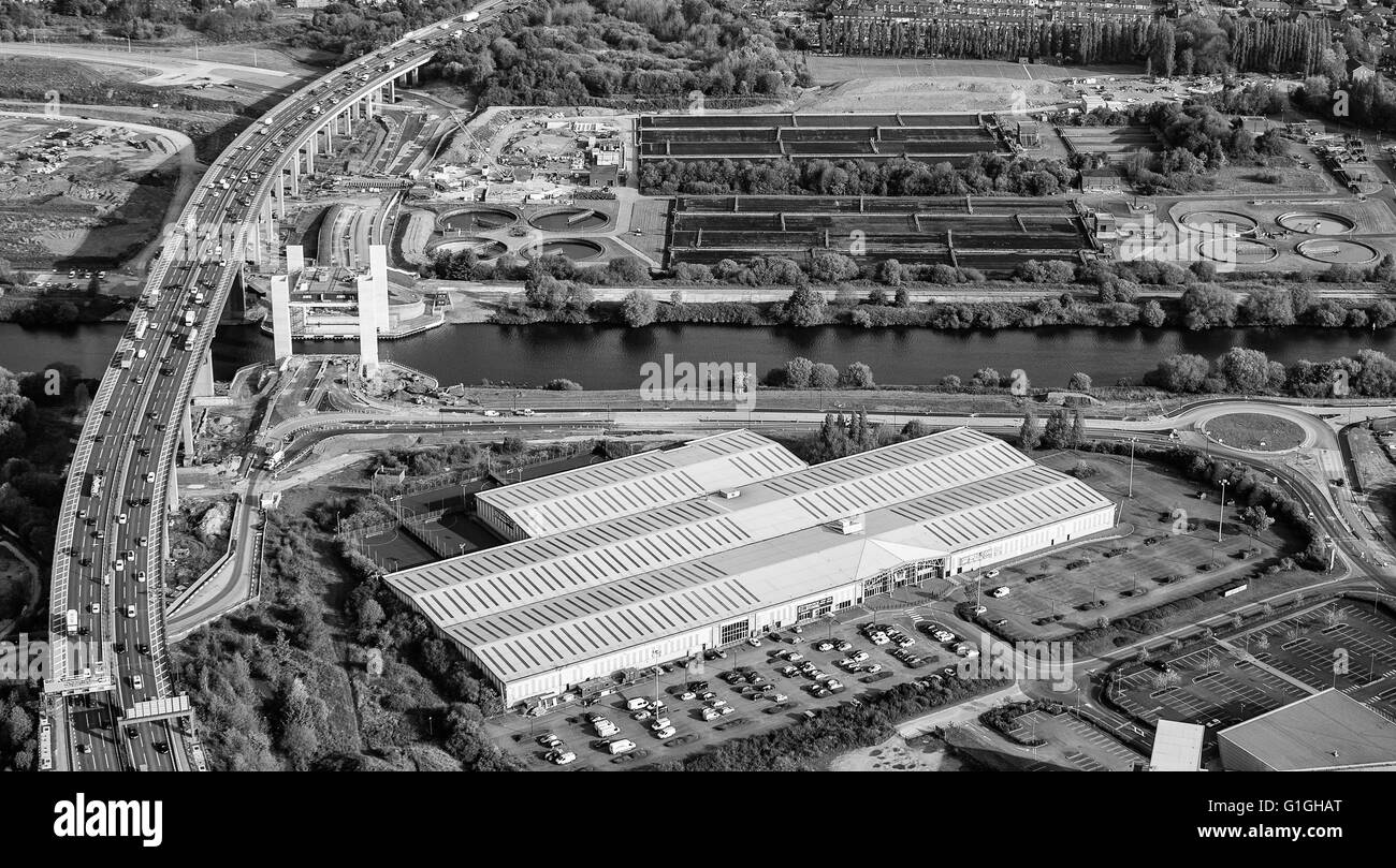 Aerial photo of Barton Lift bridge over the Manchester Ship canal ...
