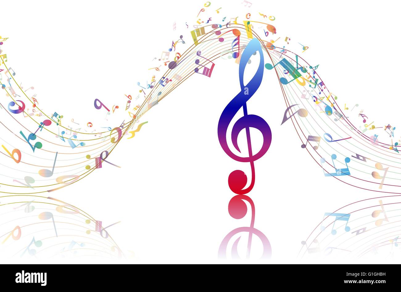 Musical background with clef and colorful notes. Vector illustration ...