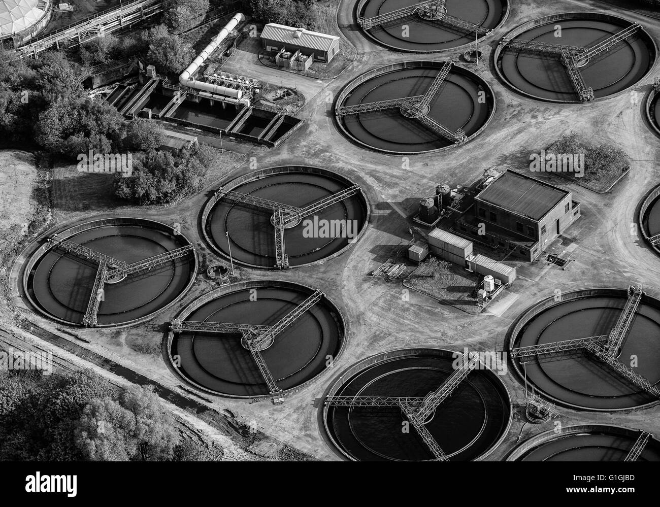 Aerial photo of waste water filter bed circles Stock Photo - Alamy