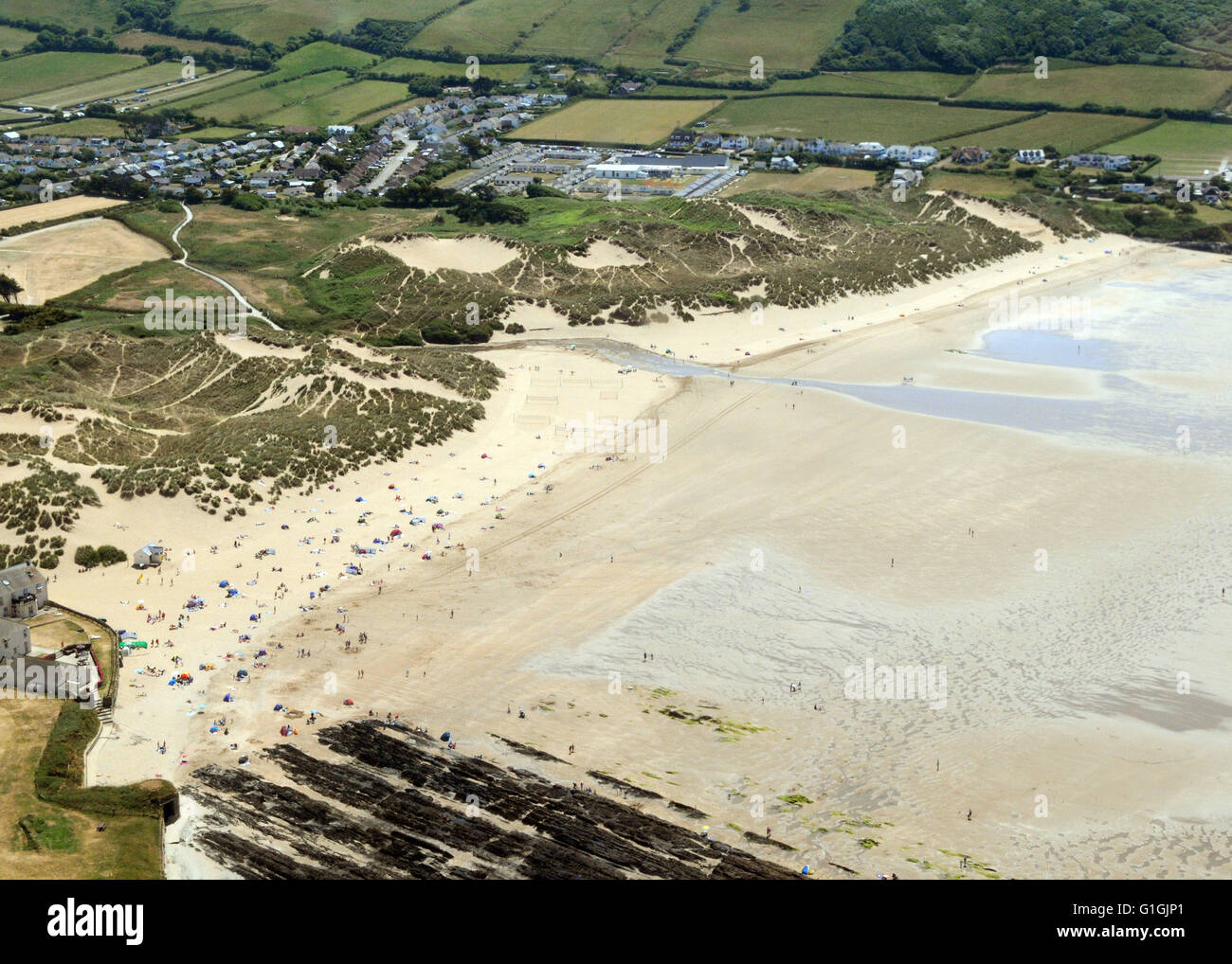 Aerial View Croyde Beach North Devon Stock Photo - Alamy