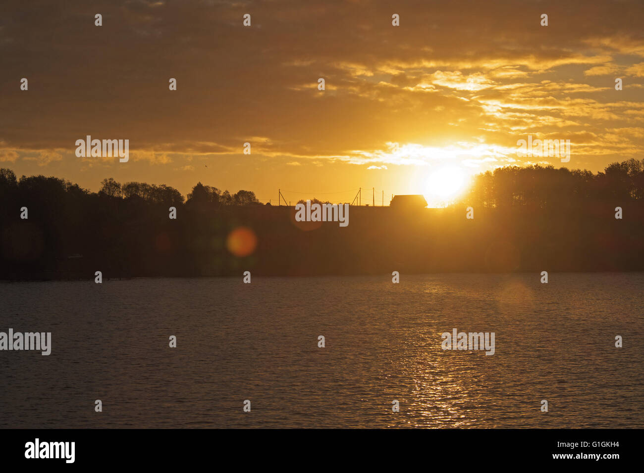 Sunset, River Volga, west of Uglich, Volga-Baltic Waterway, Russia ...