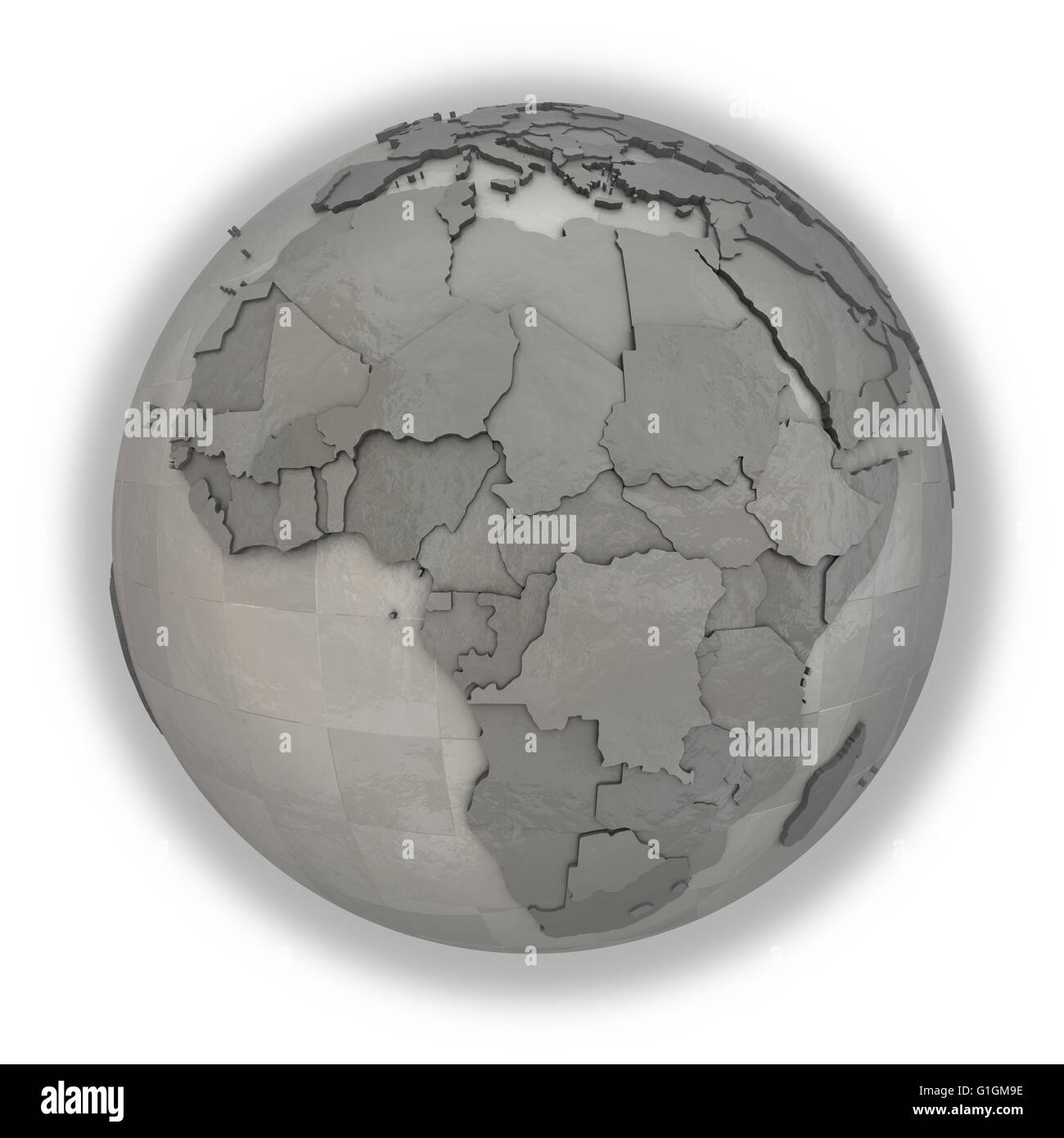 Africa on 3D model of metallic planet Earth made of steel plates with ...