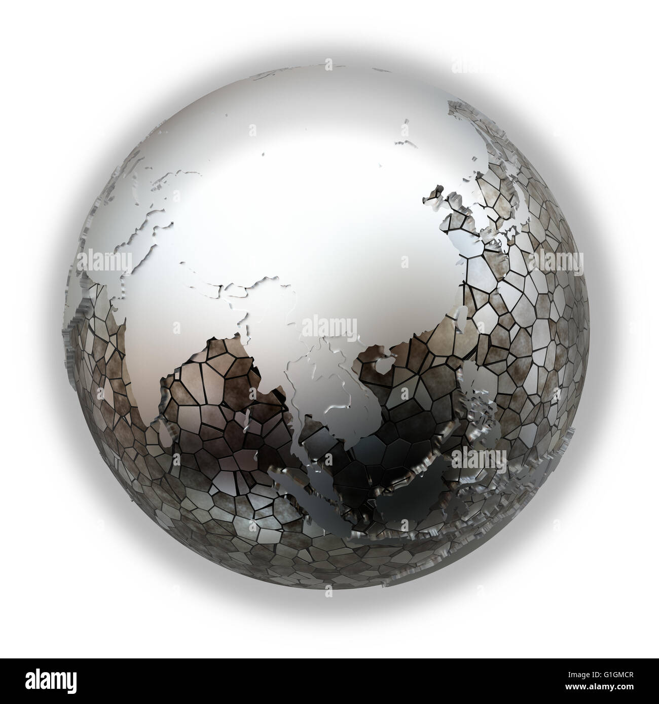 Southeast Asia on metallic model of planet Earth. Shiny steel ...