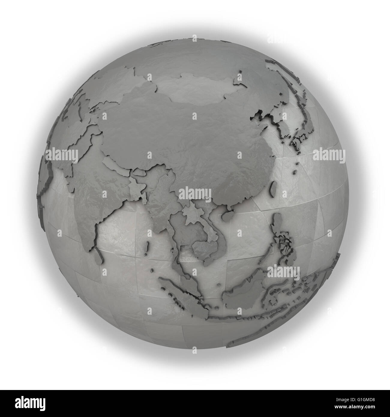 Southeast Asia on 3D model of metallic planet Earth made of steel ...