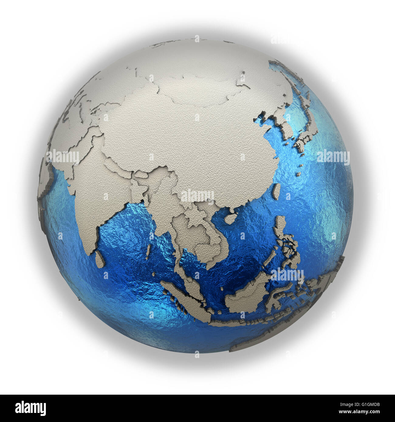 Southeast Asia on 3D model of blue Earth with embossed countries and ...