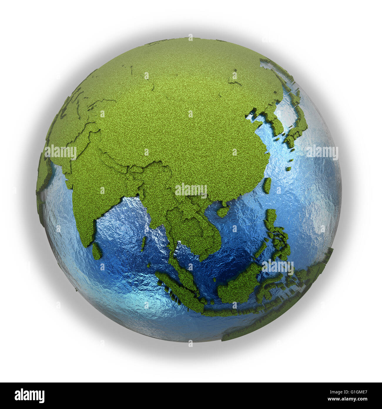 Southeast Asia on 3D model of planet Earth with grassy continents with ...