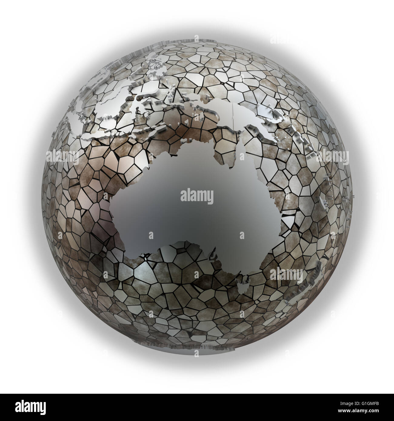 Australia on metallic model of planet Earth. Shiny steel continents ...