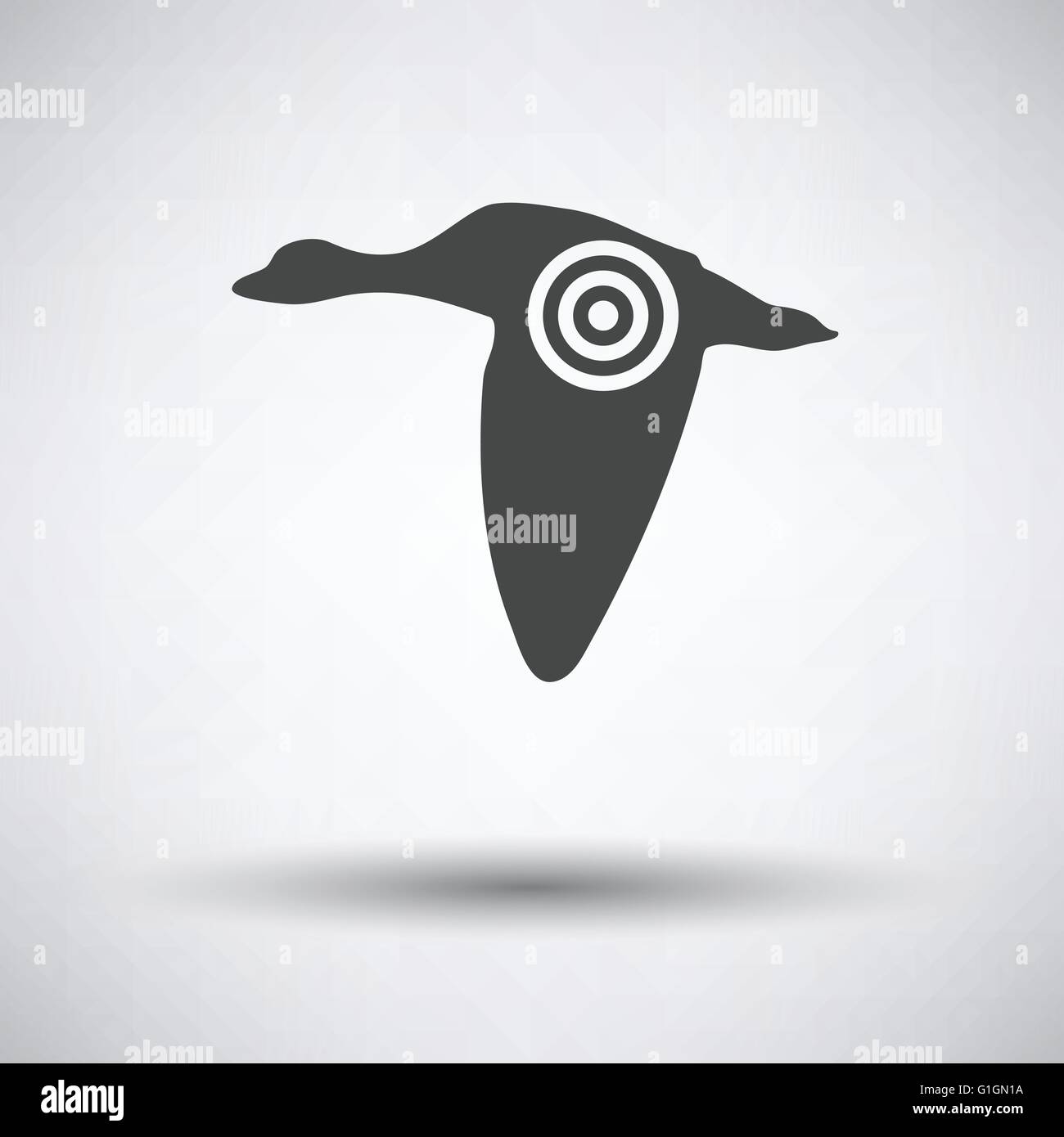 Flying duck silhouette with target icon on gray background with round ...
