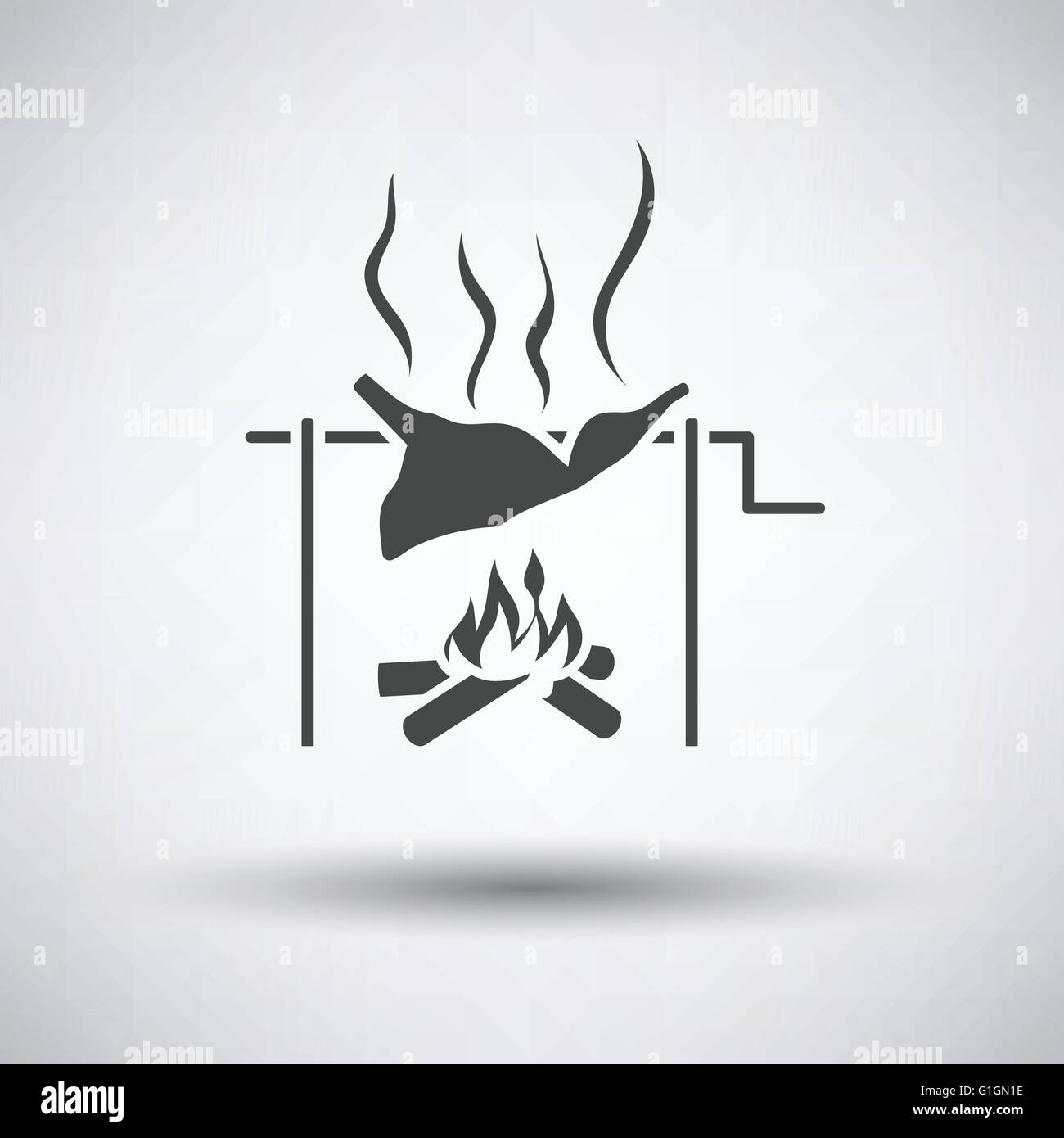 Roasting meat on fire icon on gray background with round shadow. Vector ...