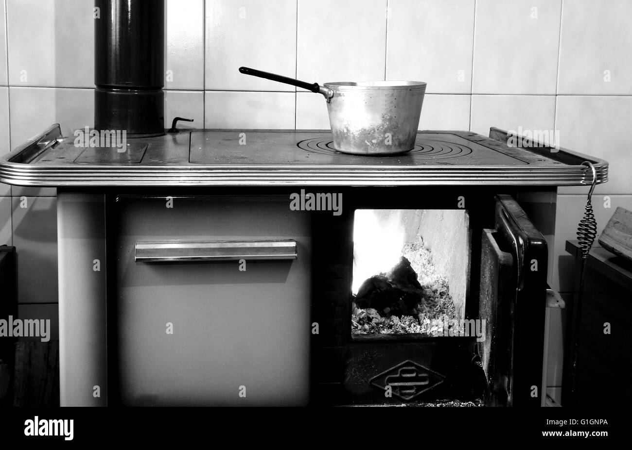 old wood-burning stove in the kitchen of mountain home Stock Photo - Alamy