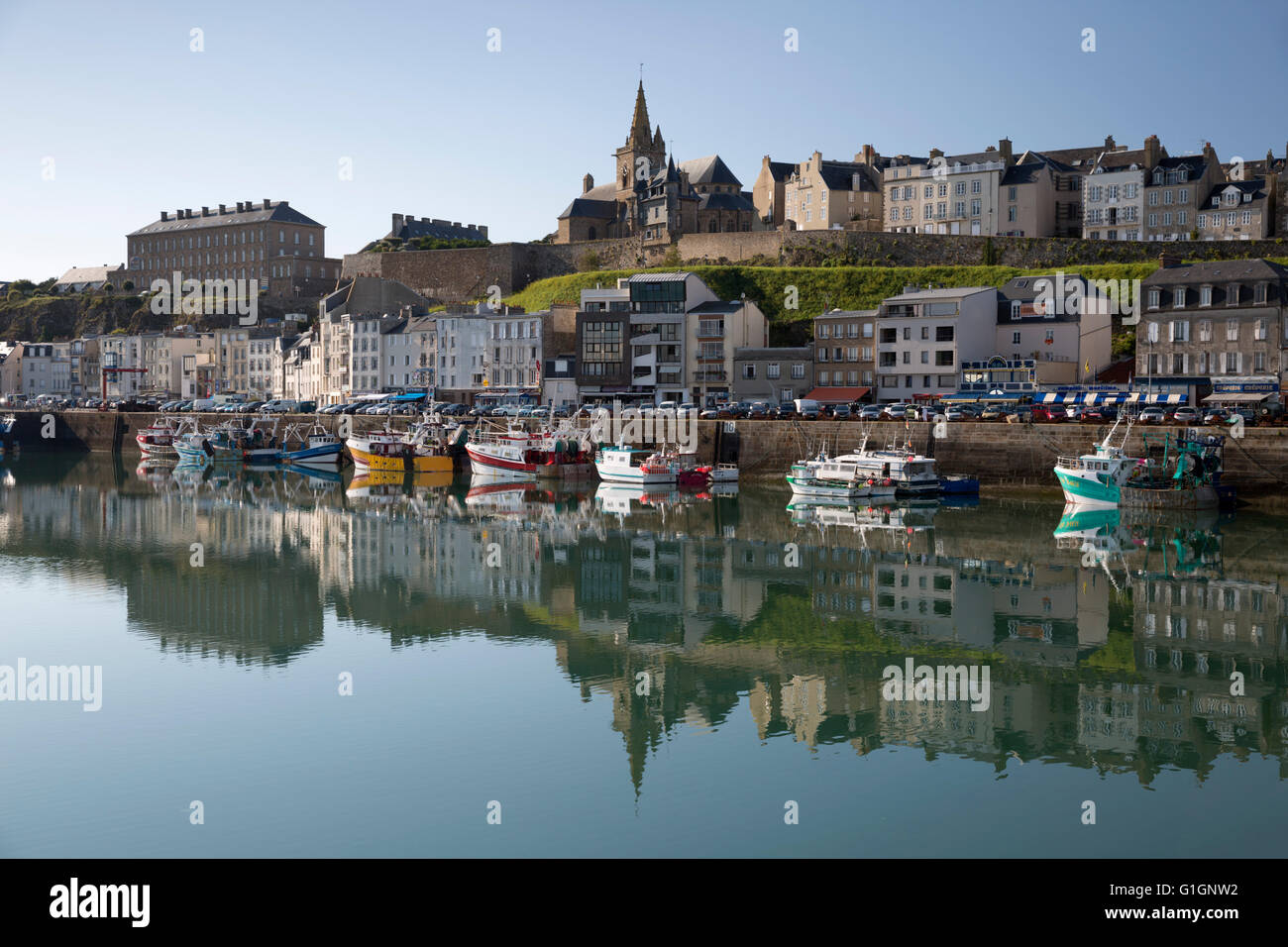 Harbour And Upper Town Granville Normandy France Europe Stock Photo Harbour And Upper Town Granville Normandy France Europe Stock Photo
