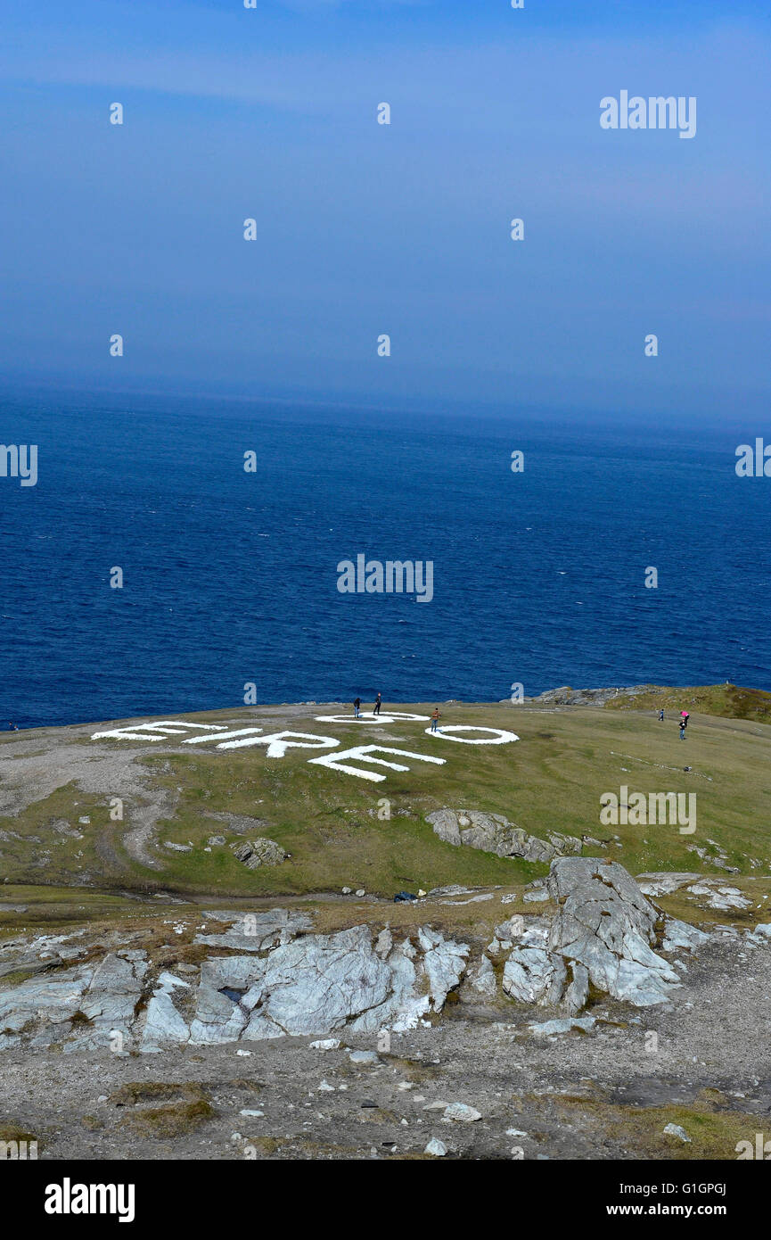 WWII navigational marker with the word Eire (Ireland) on a flat plain ...