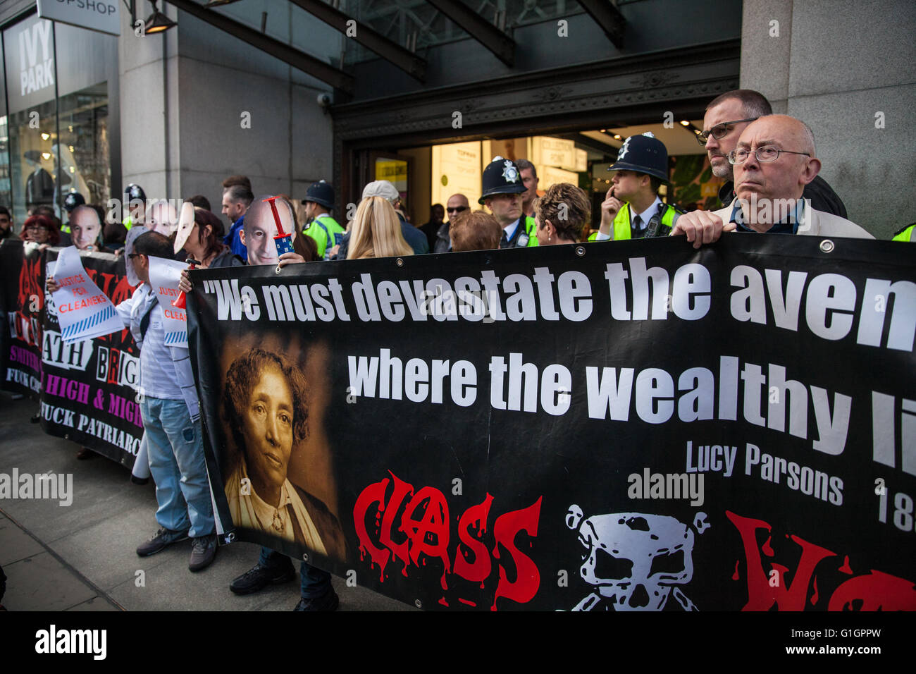 London, UK. 14th May, 2016. Ian Bone (r) with activists from Class War ...