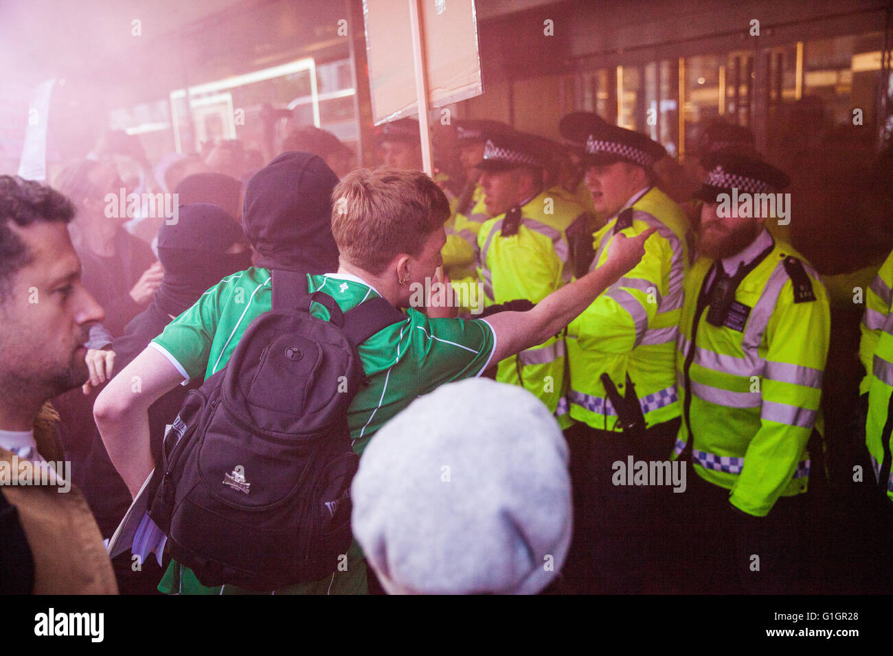 London, UK. 14th May, 2016. Police block the entrance to the John Lewis ...