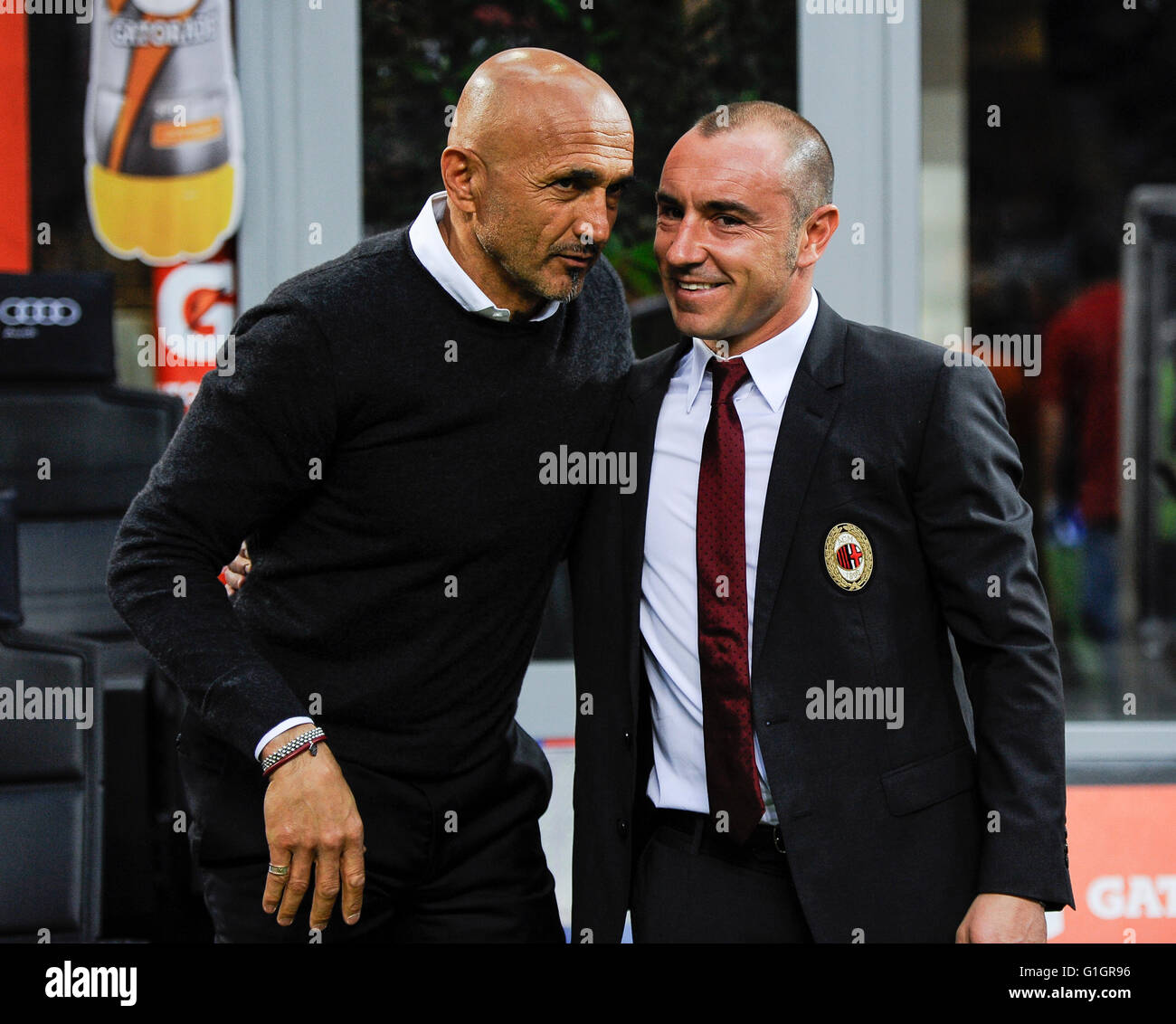 Milan, Italy. 14 may, 2016: Luciano Spalletti (left) and Cristian ...