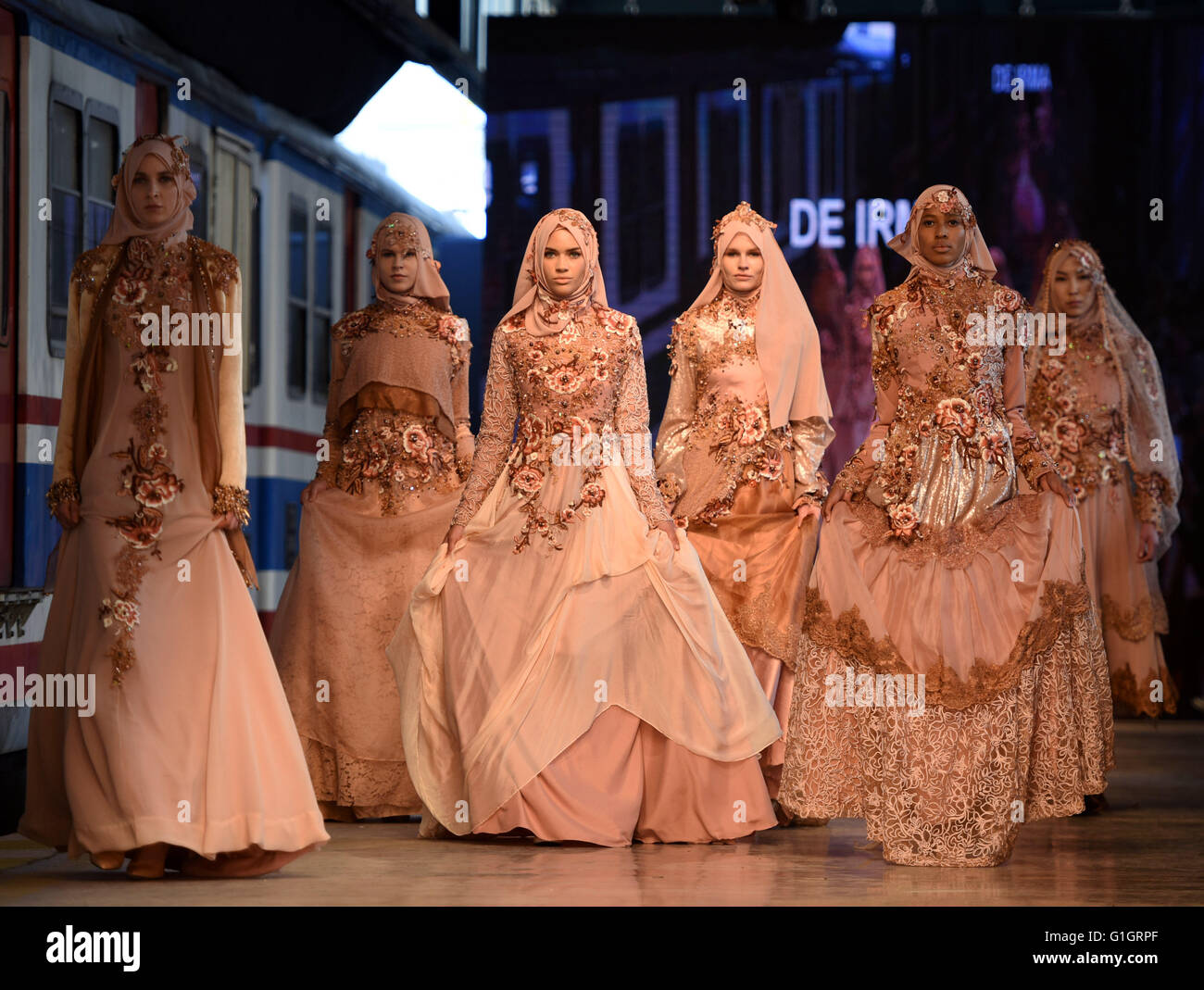 Istanbul, Turkey. 14th May, 2016. Models present creations designed by ...