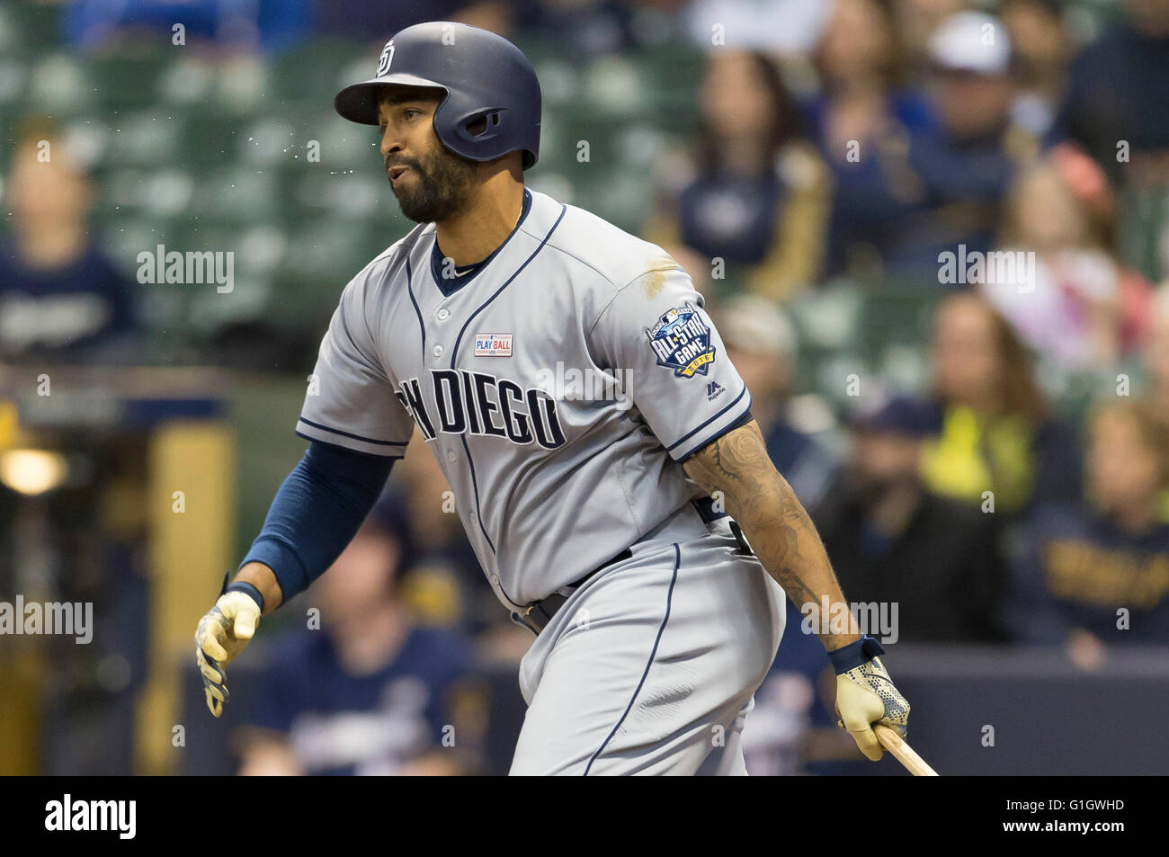 Milwaukee, WI, USA. 14th May, 2016. San Diego Padres right fielder Matt ...