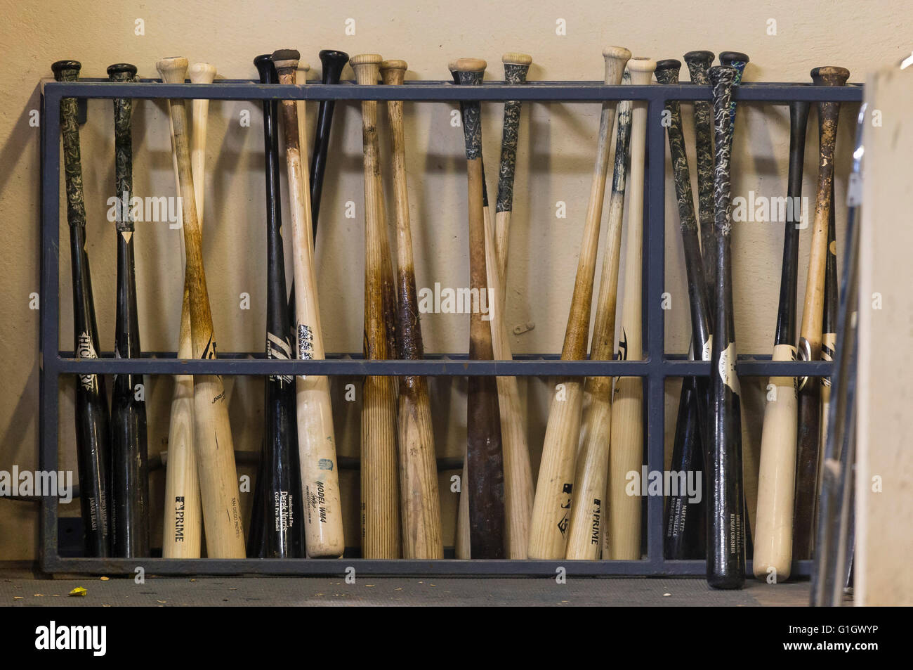 May 14, 2016: The San Diego bat rack during the Major League Baseball ...