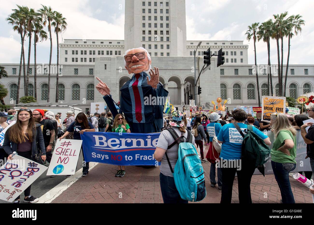 Los Angeles, California, USA. 14th May, 2016. A giant puppet of Bernie ...