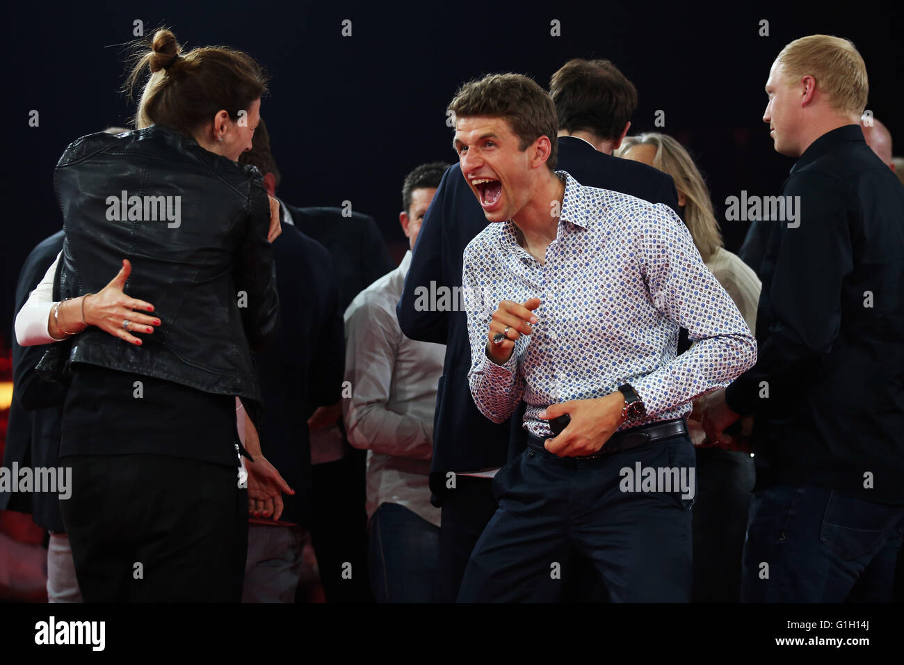 MUNICH, GERMANY - MAY 14: Thomas Muller laughs on stage with his ...
