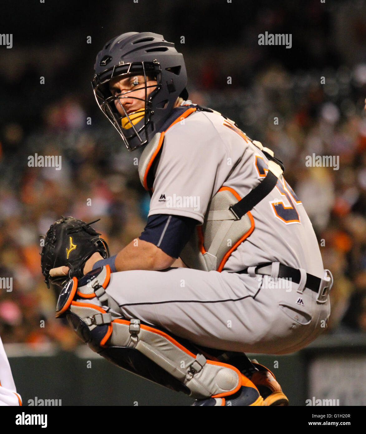 Baltimore, MD, USA. 14th May, 2016. Detroit Tigers catcher James McCann ...