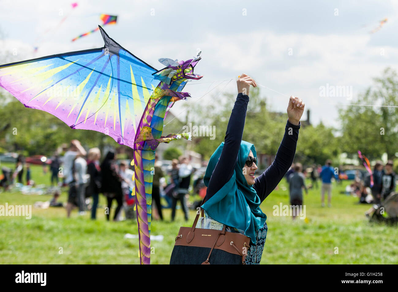 London, UK. 15 May 2016. Hundreds of kite flying fans enjoy the annual ...