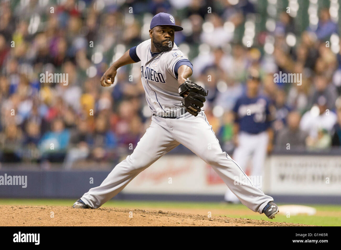 Milwaukee, WI, USA. 14th May, 2016. San Diego Padres relief pitcher ...