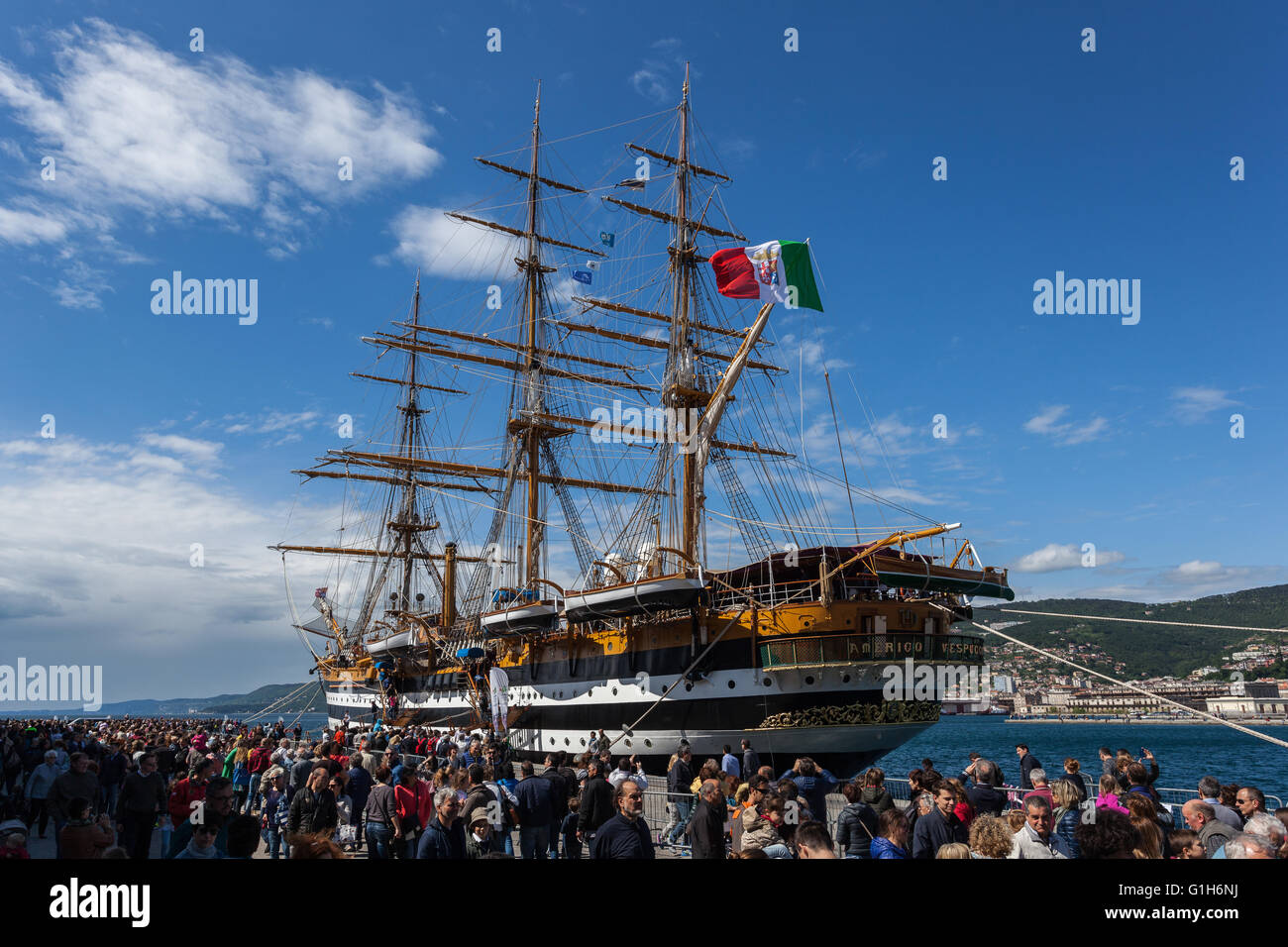 People visiting famous Italian navy ship Amerigo Vespucci - Trieste ...