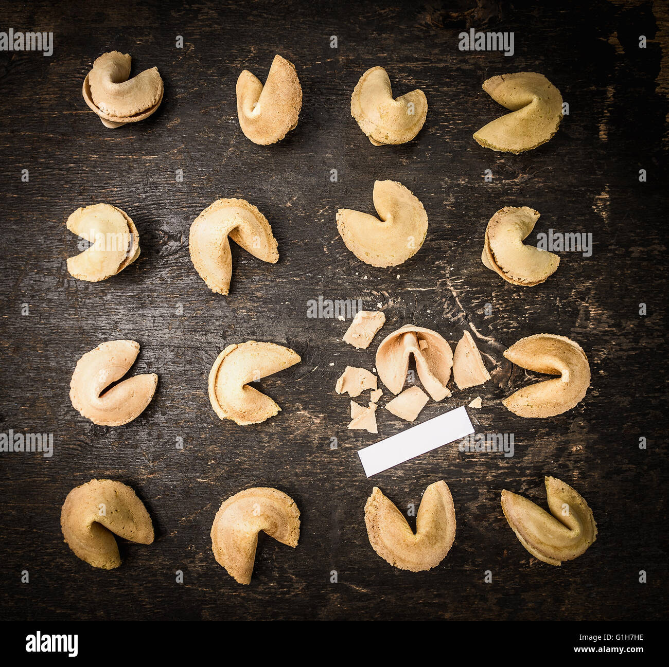 fortune Cookies selection and cracked fortune cookie with place on ...