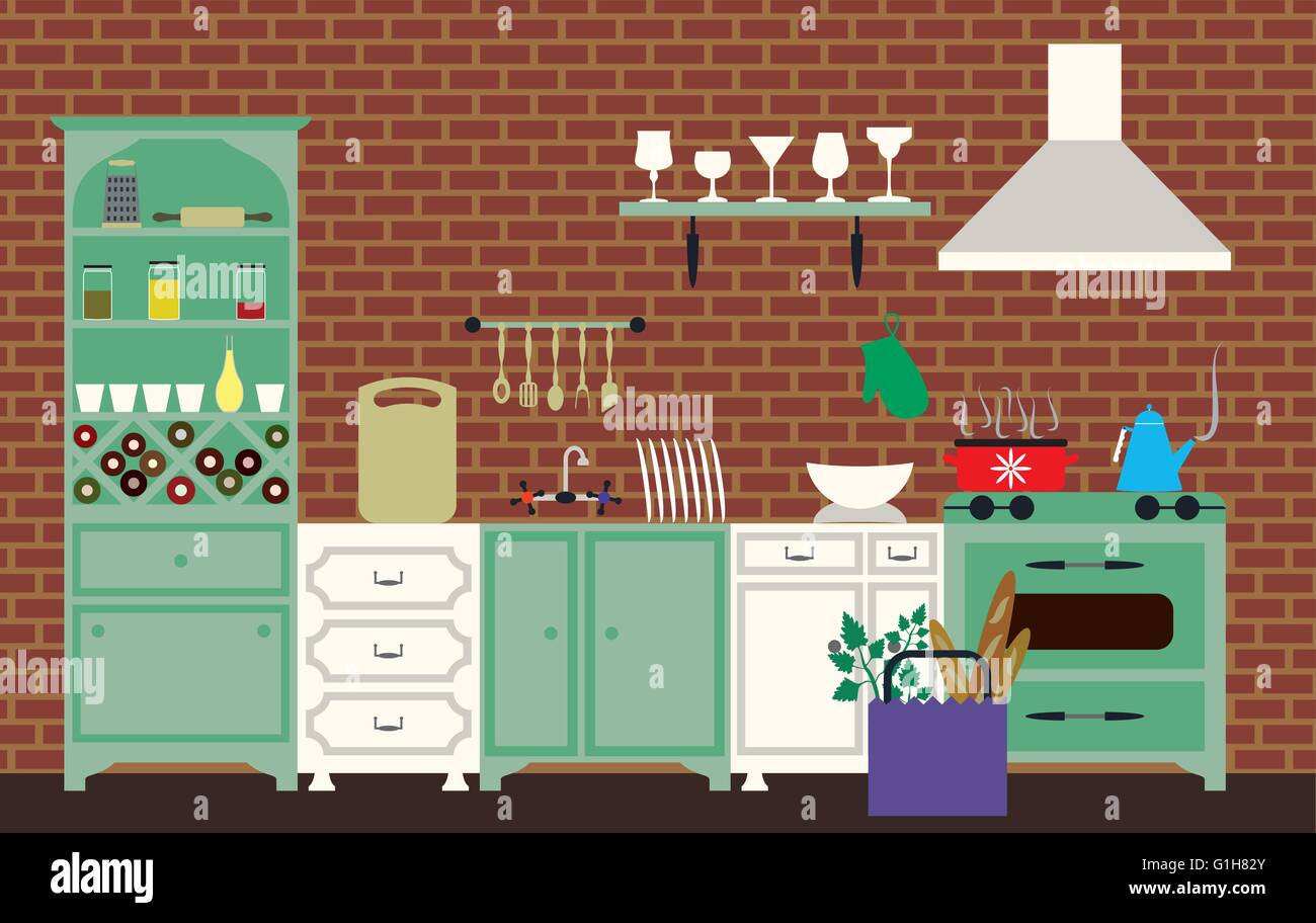 Vintage kitchen flat design vector illustration Stock Vector Image ...