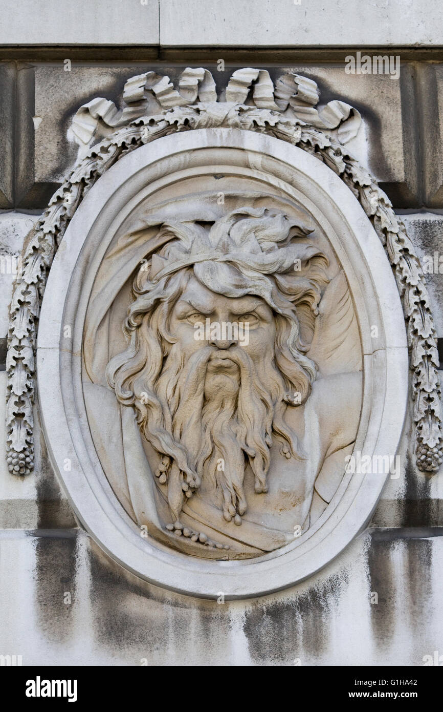 Face of Zeus Stone Carving facade Stock Photo - Alamy
