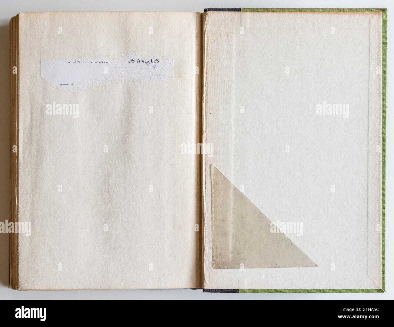 Book opened to the last page showing aged textured pages with a old ...